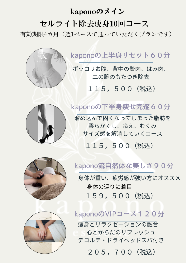 メニュー | 痩身 エステ kapono カポノ